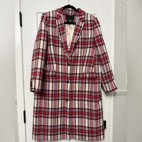 J. Crew | Jackets & Coats | J Crew Red And Cream Plaid Pea Coat | Poshmark